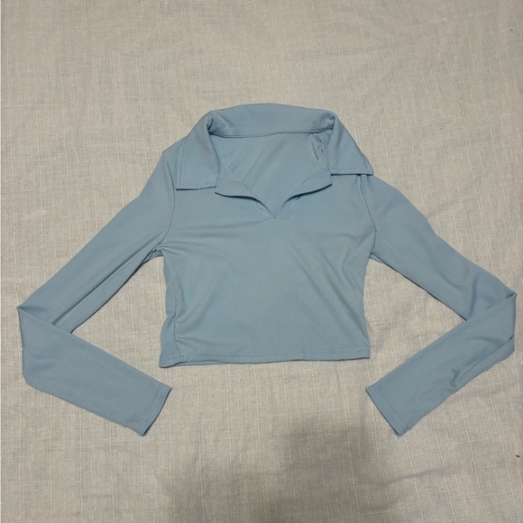 SHEIN | Tops | Shein Light Blue Long Sleeve Crop Top | Poshmark